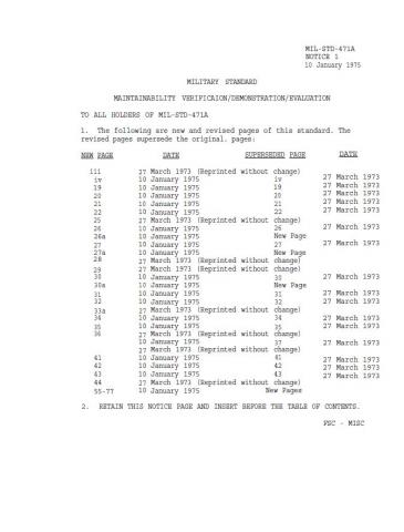 MIL STD- Maintainability Verification, Demonstration, Evaluation | SE Goldmine